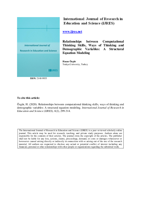 Pdf Relationships Between Computational Thinking Skills Ways Of