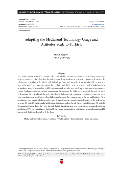 (PDF) Adapting the Media and Technology Usage and Attitudes Scale to ...