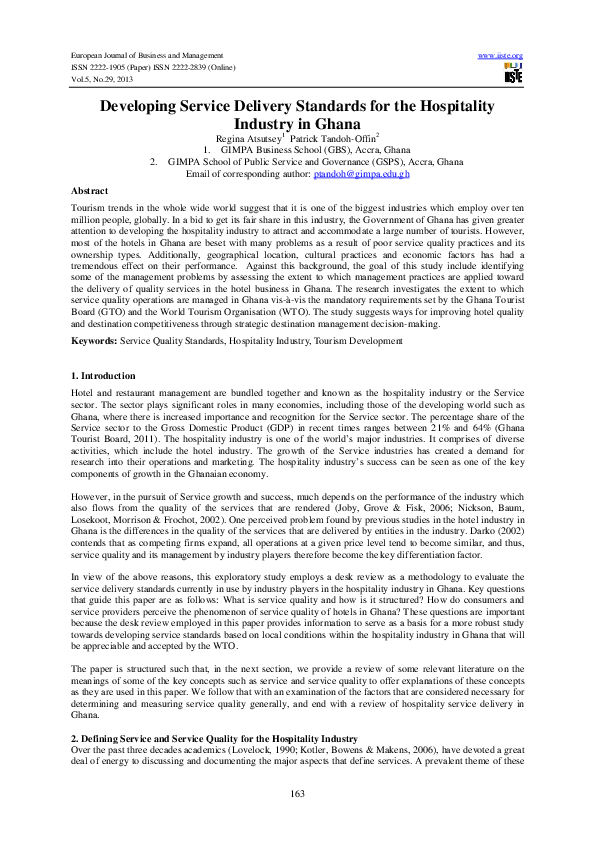 (PDF) Developing Service Delivery Standards for the Hospitality ...