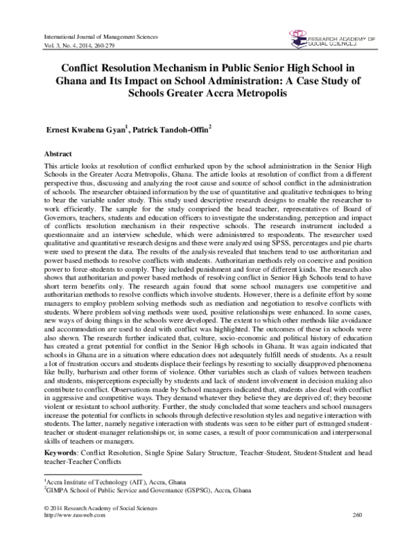 (PDF) Conflict Resolution Mechanism in Public Senior High School in ...