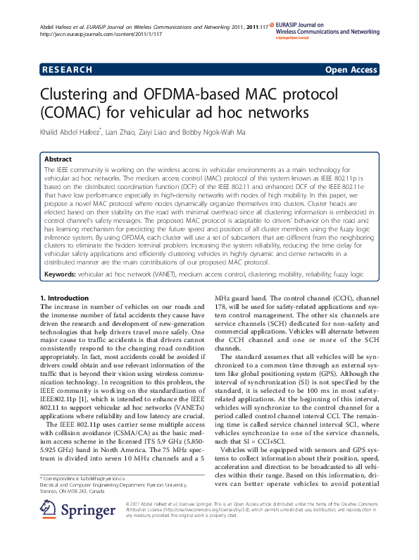 Pdf Clustering And Ofdma Based Mac Protocol Comac For Vehicular Ad