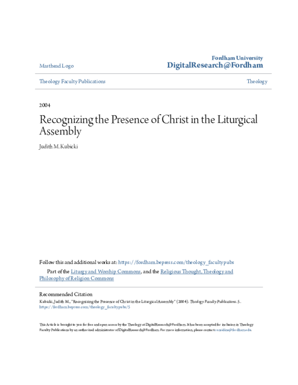 (PDF) Recognizing the Presence of Christ in the Liturgical Assembly