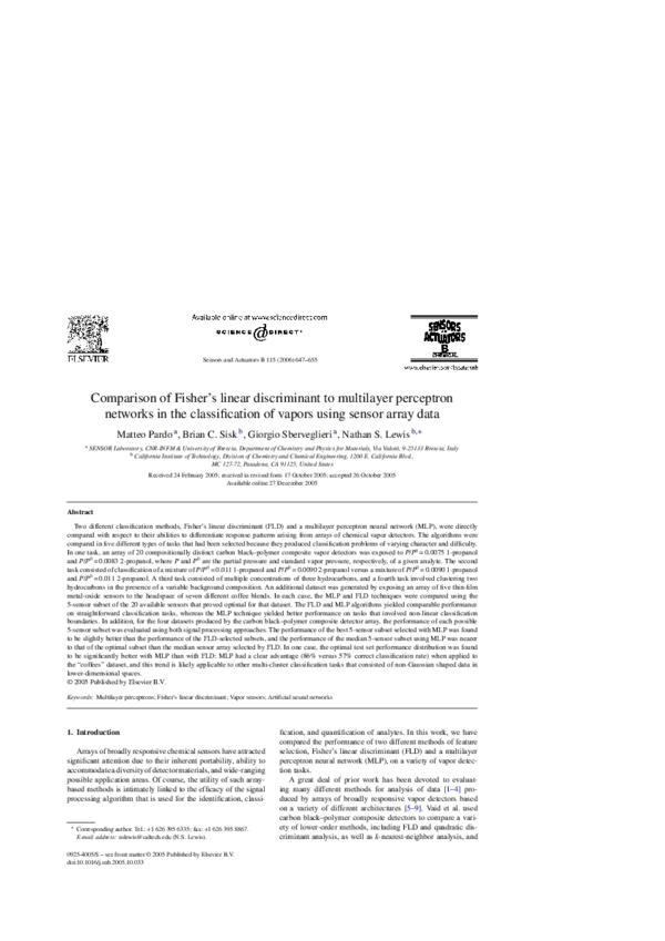 (PDF) Comparison of Fisher's linear discriminant to multilayer ...
