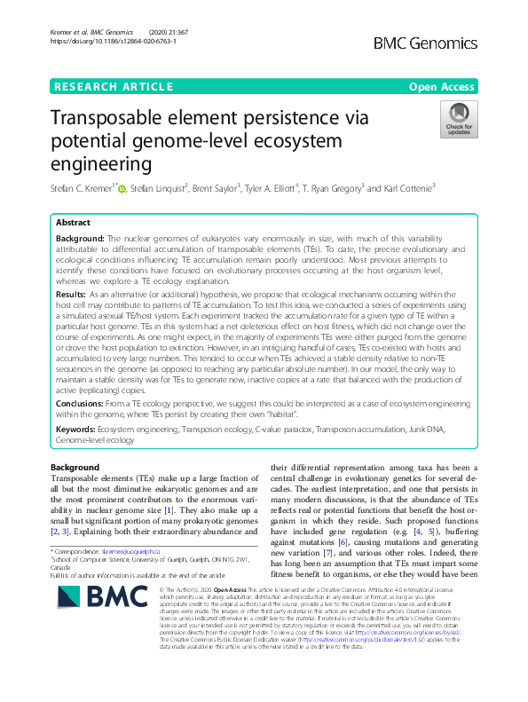 (PDF) Transposable element persistence via potential genome-level ecosystem engineering