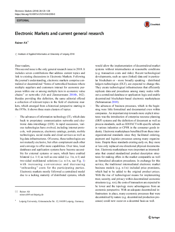 (PDF) Electronic Markets and current general research