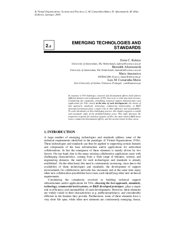 (PDF) Emerging Technologies and Standards
