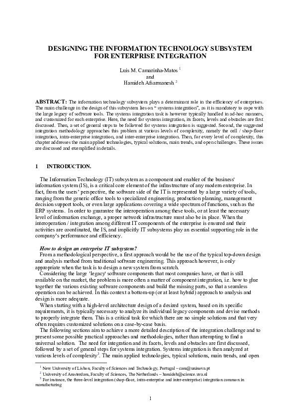 (PDF) Designing the information technology subsystem for enterprise integration | Hamideh ...