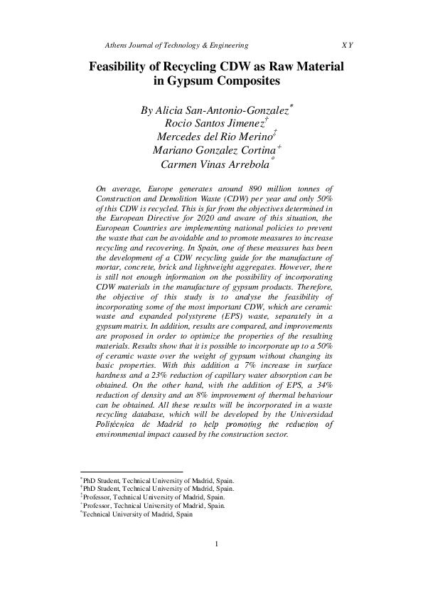 (PDF) Feasibility of Recycling CDW as Raw Material in Gypsum Composites