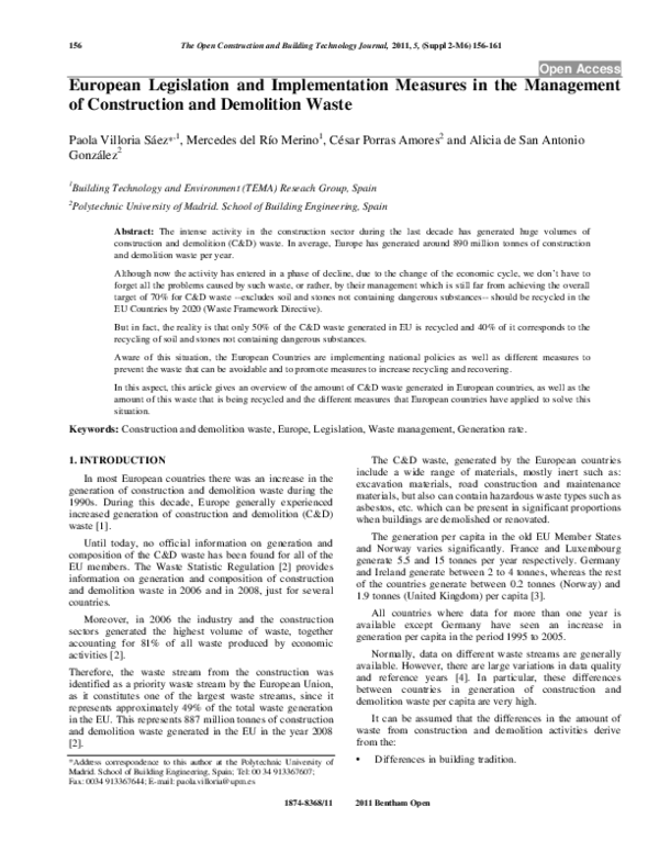 (PDF) European Legislation and Implementation Measures in the ...