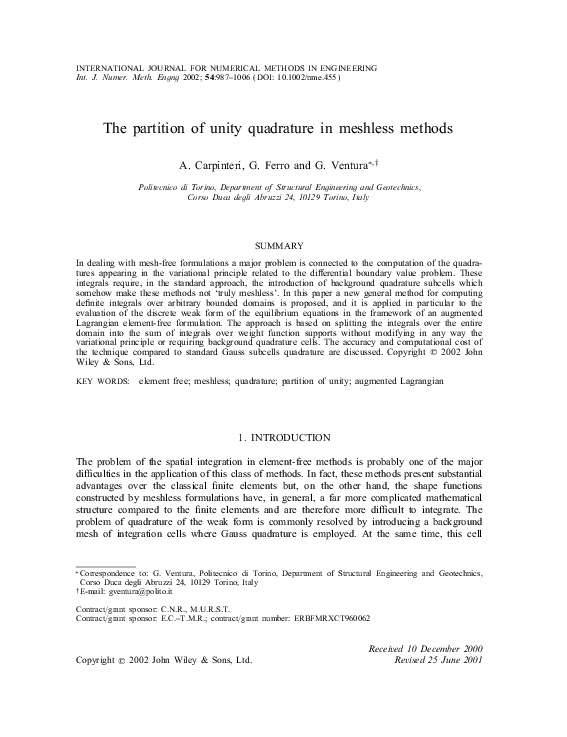 (PDF) The partition of unity quadrature in meshless methods