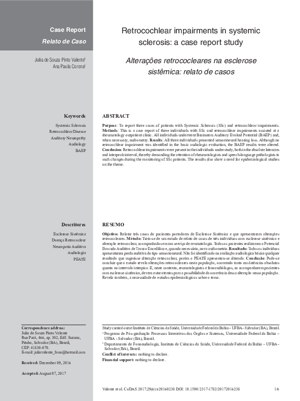 (PDF) Retrocochlear impairments in systemic sclerosis: a case report study