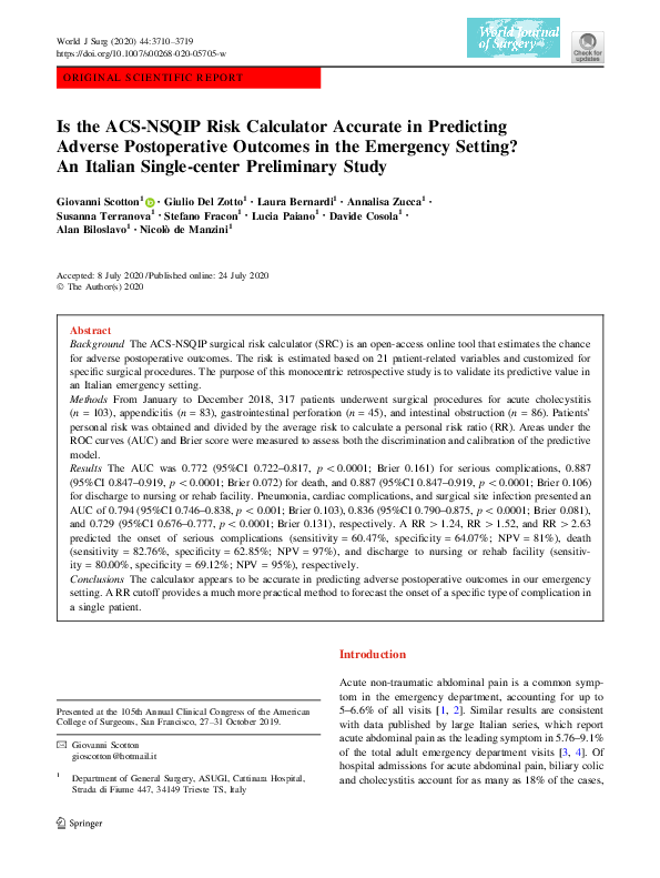 (PDF) Is the ACS-NSQIP Risk Calculator Accurate in Predicting Adverse ...