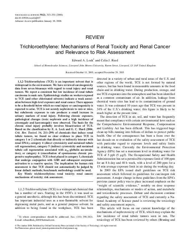 (PDF) Trichloroethylene: Mechanisms of Renal Toxicity and Renal Cancer ...