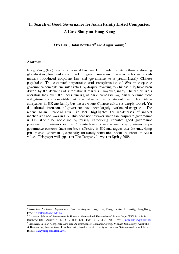 (PDF) In search of good governance for Asian family listed companies ...
