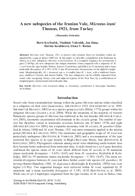 (PDF) A new subspecies of the Iranian Vole, Microtus irani Thomas, 1921 ...
