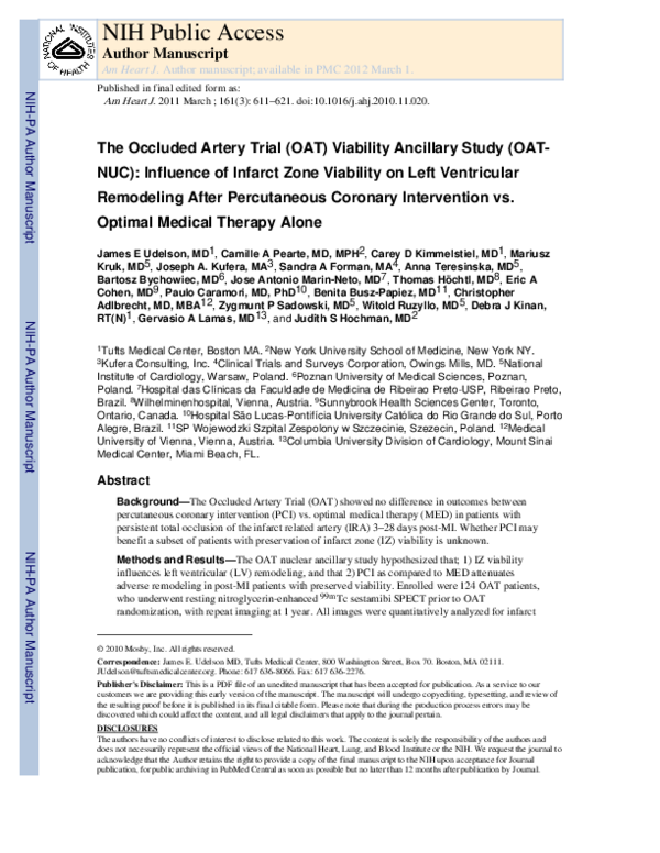 (PDF) The Occluded Artery Trial (OAT) Viability Ancillary Study (OAT ...