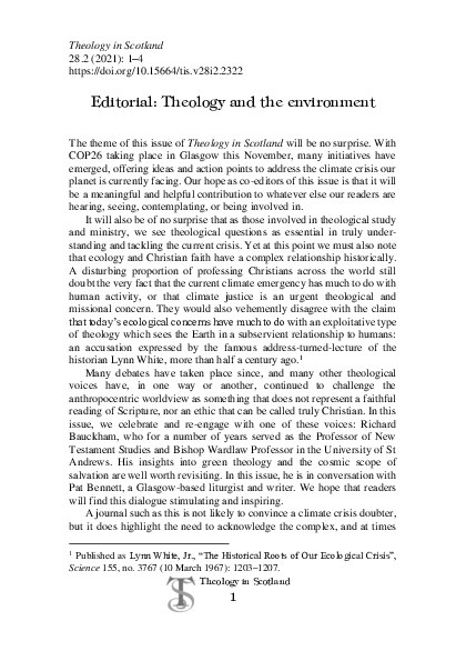 (PDF) Editorial: Theology and the environment