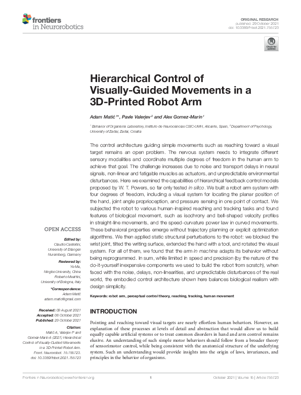 (PDF) Hierarchical Control of Visually-Guided Movements in a 3D-Printed ...