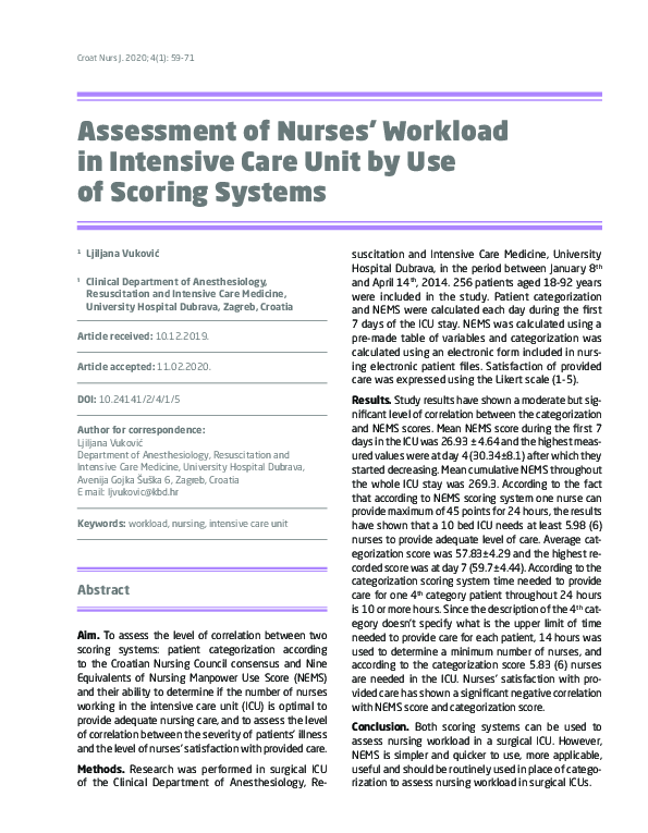 (PDF) Assessment of Nurses’ Workload in Intensive Care Unit by Use of ...