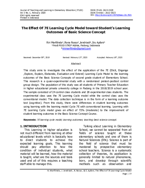 (PDF) The Effect of 7E Learning Cycle Model toward Students' Learning ...