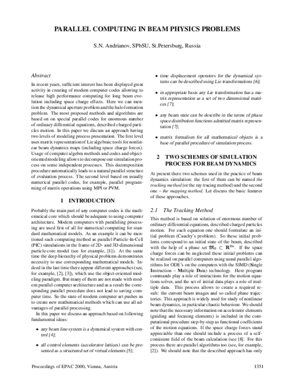(PDF) Parallel Computing in Beam Physics Problems
