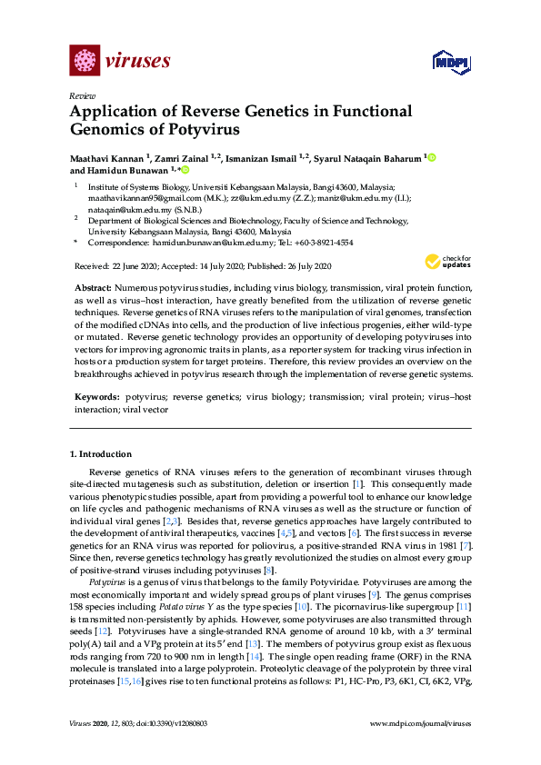 (PDF) Application of Reverse Genetics in Functional Genomics of Potyvirus