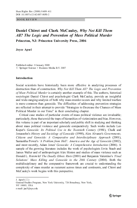 (PDF) Daniel Chirot and Clark McCauley, Why Not Kill Them All? The ...