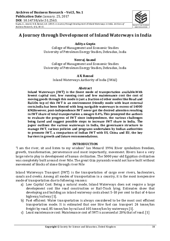 (PDF) A Journey Through Development of Inland Waterways in India