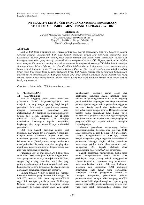 (PDF) Interaktivitas Isu CSR pada Laman Resmi Perusahaan Studi pada PT ...