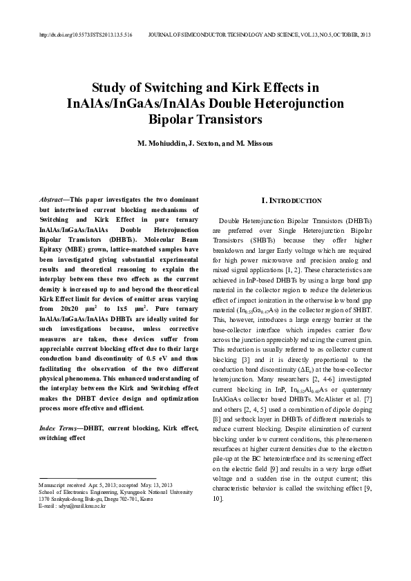 (PDF) Study of Switching and Kirk Effects in InAlAs/InGaAs/InAlAs ...