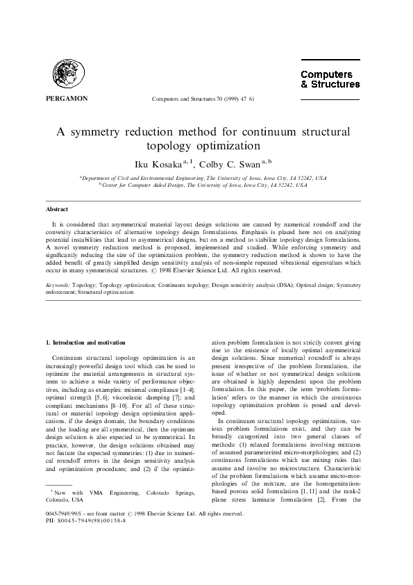 (PDF) A symmetry reduction method for continuum structural topology optimization