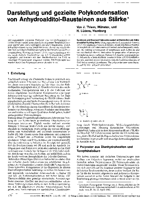 (PDF) Darstellung und gezielte Polykondensation von Anhydroalditol ...