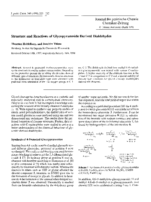 (PDF) Structure and Reactions of Glycopyranoside Derived Dialdehydes