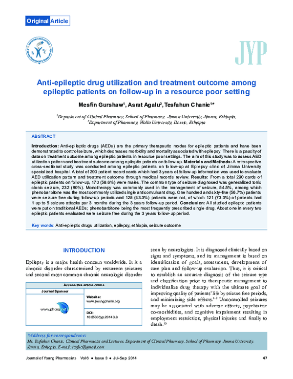 Pdf Anti Epileptic Drug Utilization And Treatment Outcome Among