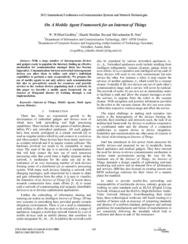 Pdf On A Mobile Agent Framework For An Internet Of Things 3173