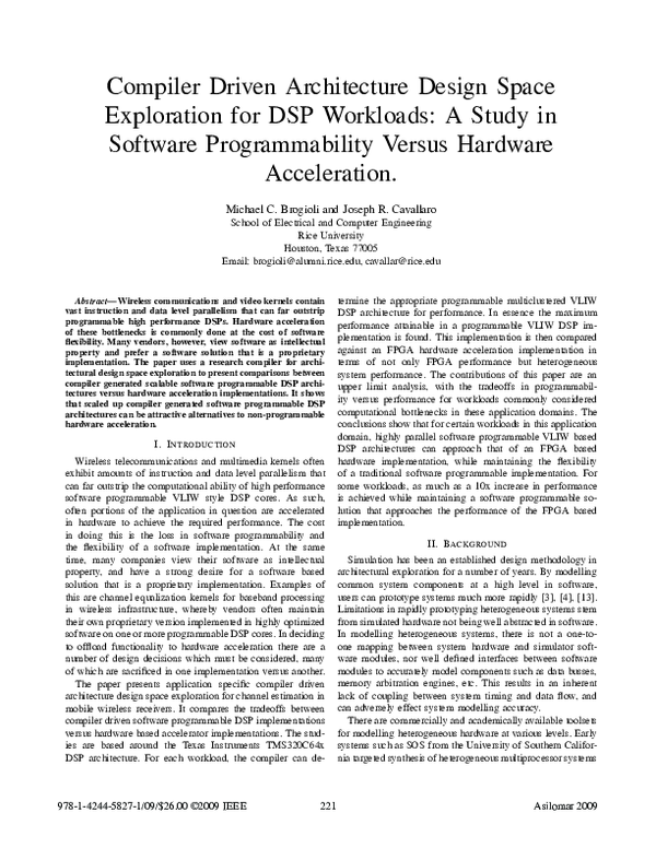 (PDF) Compiler driven architecture design space exploration for DSP ...
