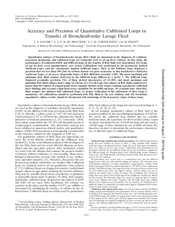 (PDF) Accuracy and precision of quantitative calibrated loops in transfer of bronchoalveolar ...