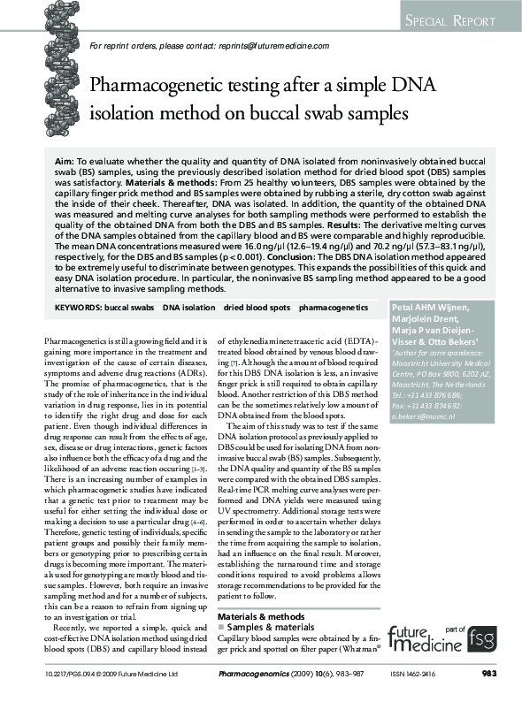 (PDF) Pharmacogenetic testing after a simple DNA isolation method on ...