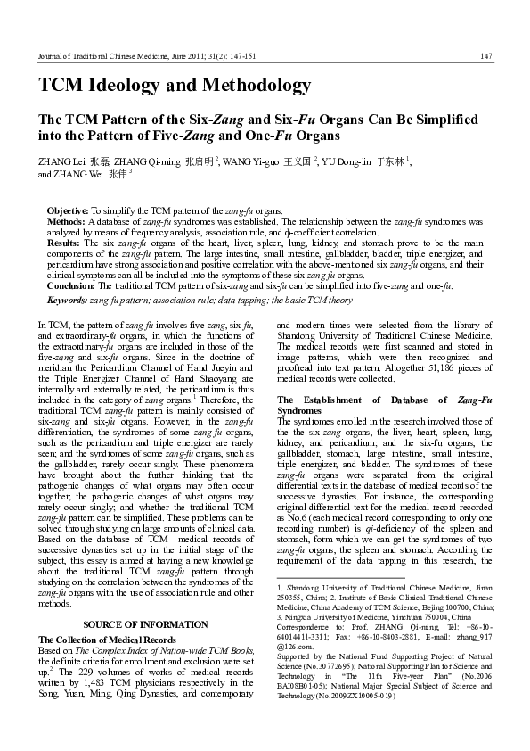 (PDF) The TCM Pattern of the Six-Zang and Six-Fu Organs Can Be ...