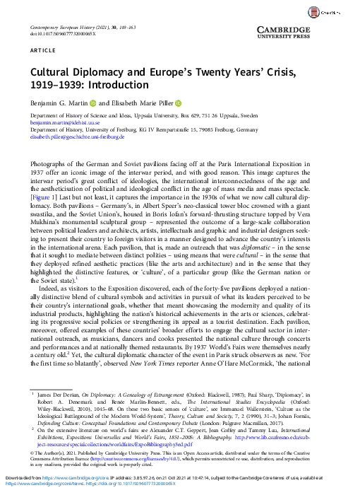 (PDF) Cultural Diplomacy and Europe's Twenty Years’ Crisis, 1919–1939 ...