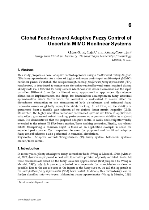 (PDF) Global Feed-Forward Adaptive Fuzzy Control of Uncertain MIMO Nonlinear Systems