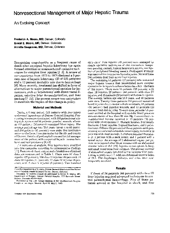 (PDF) Nonresectional management of major hepatic trauma