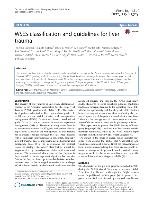 (PDF) WSES classification and guidelines for liver trauma