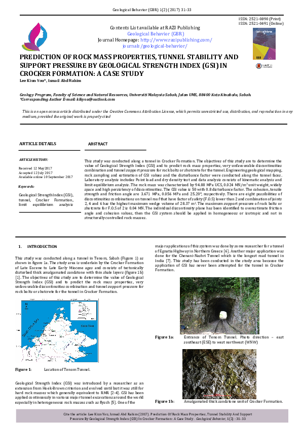 (PDF) Prediction of Rock Mass Properties, Tunnel Stability and Support ...