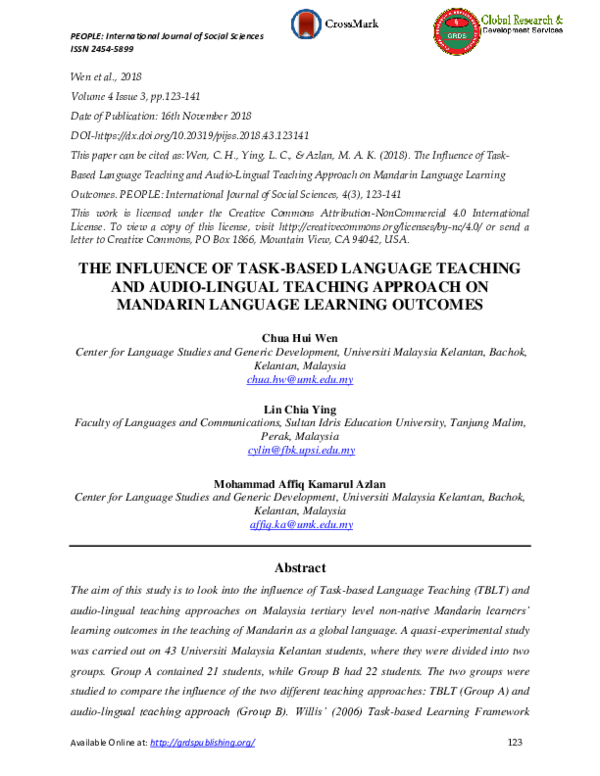 (PDF) The Influence of Task-Based Language Teaching and Audio-Lingual ...