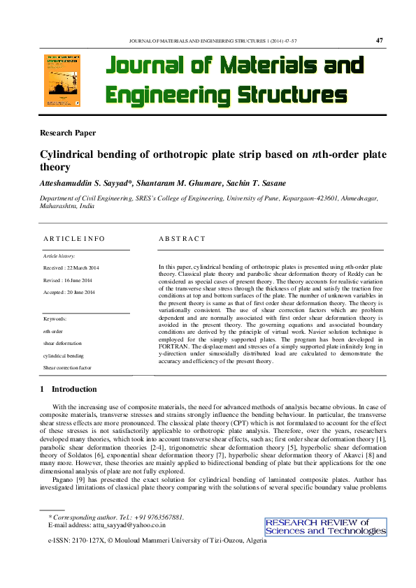 (PDF) Cylindrical bending of orthotropic plate strip based on nth-order ...