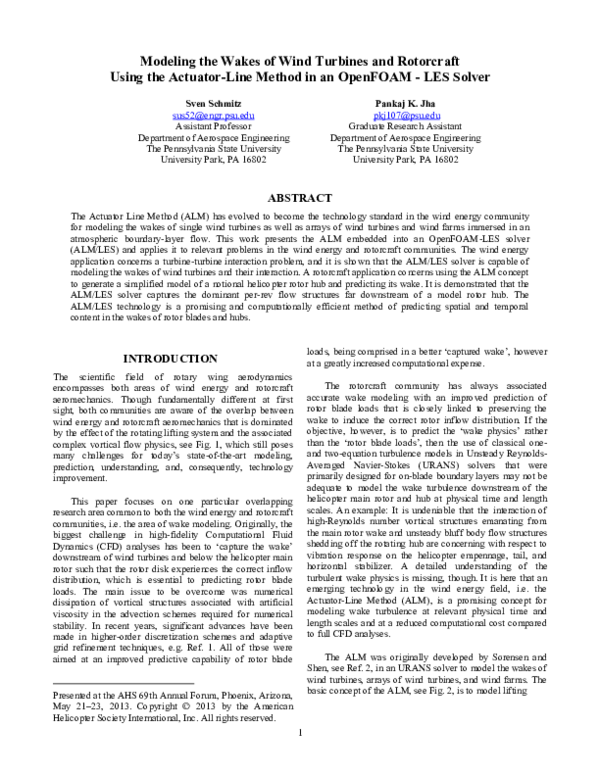 Pdf Modeling The Wakes Of Wind Turbines And Rotorcraft Using The