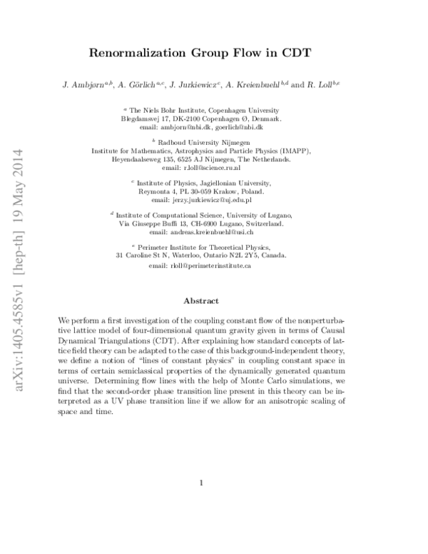 (PDF) Renormalization group flow in CDT | J. Jurkiewicz - Academia.edu