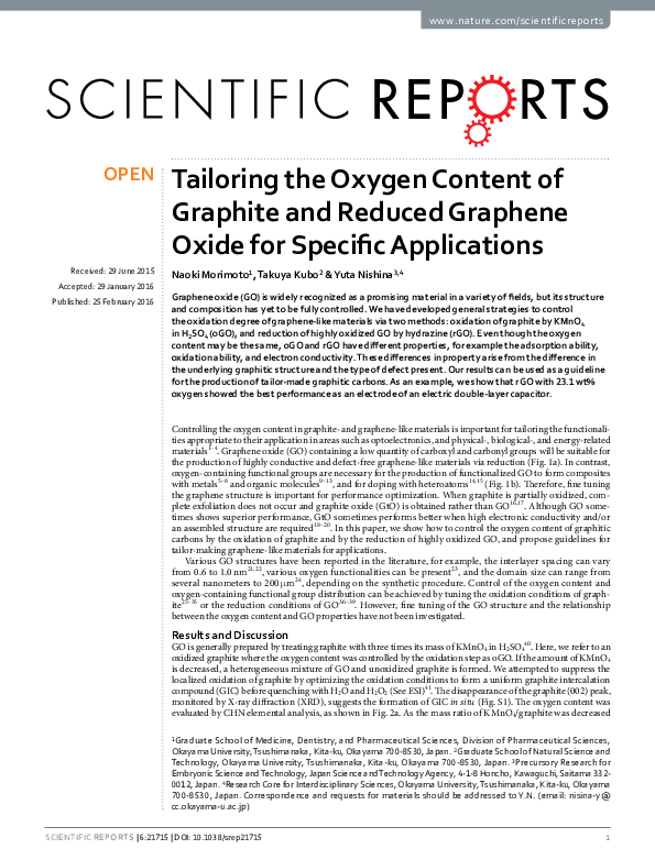 (PDF) Tailoring the Oxygen Content of Graphite and Reduced Graphene ...