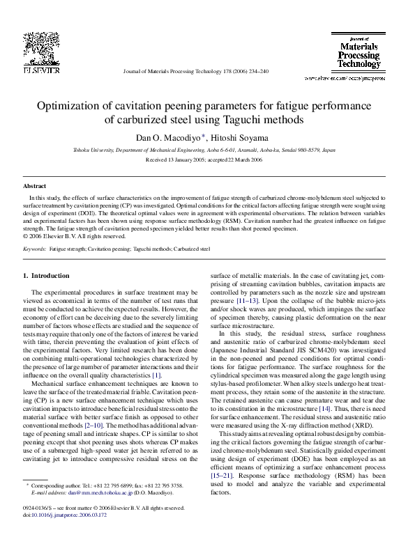 (PDF) Optimization of cavitation peening parameters for fatigue performance of carburized steel ...